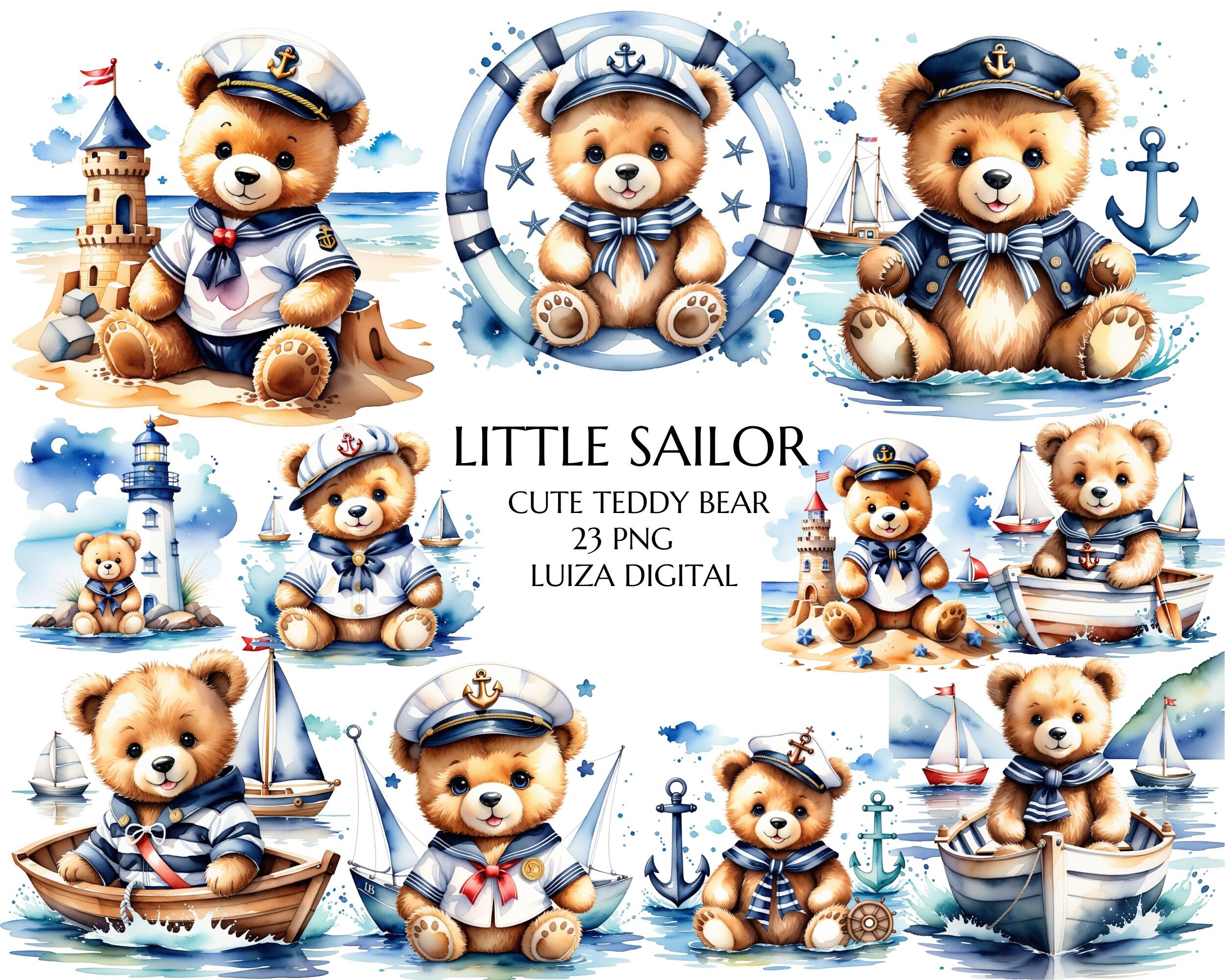 Cute Sailor Teddy Bear Clipart, Nautical Nursery Clipart, Baby Teddy ...