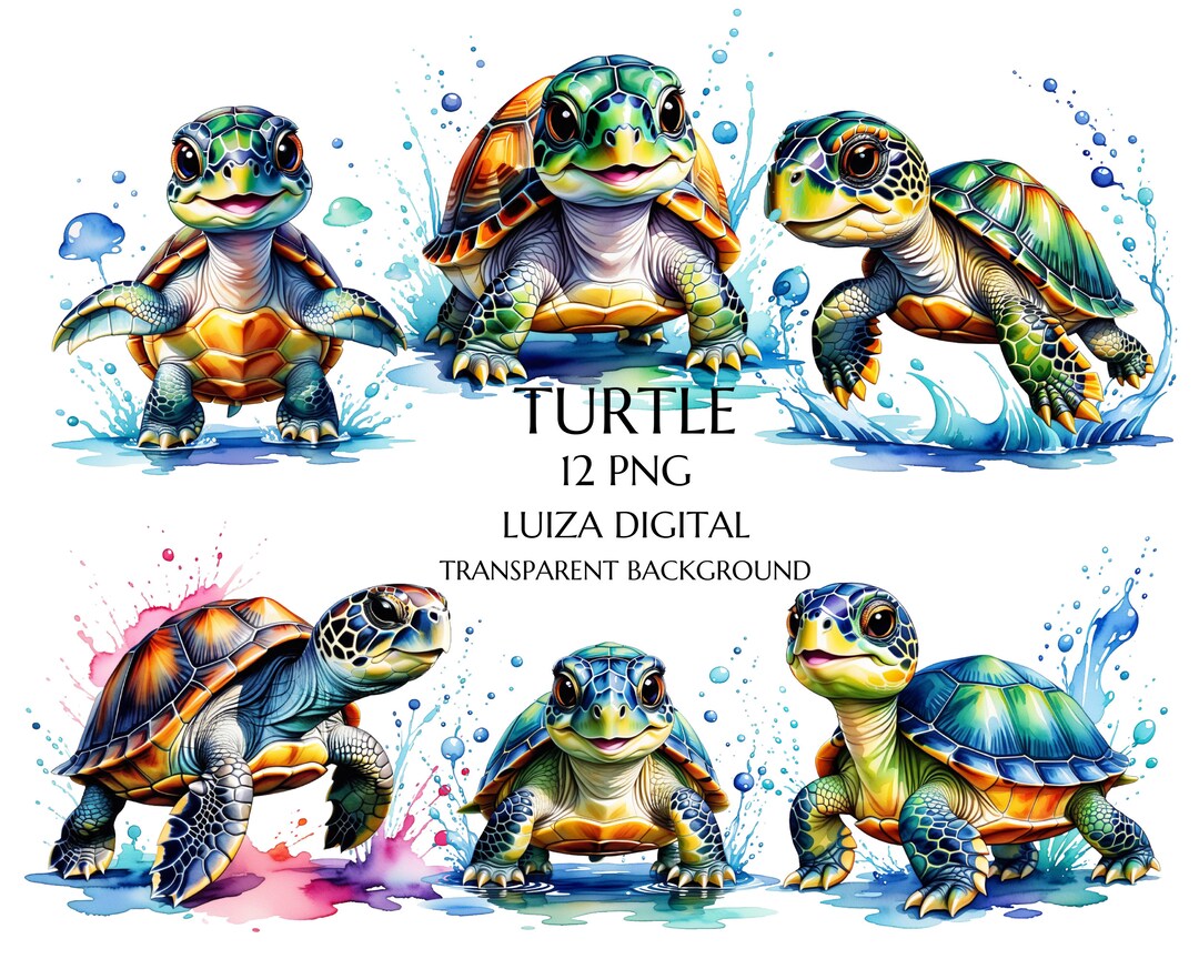 Watercolor Sea Turtle Clipart, Cute Nautical Ocean Animals PNG Clip Art ...