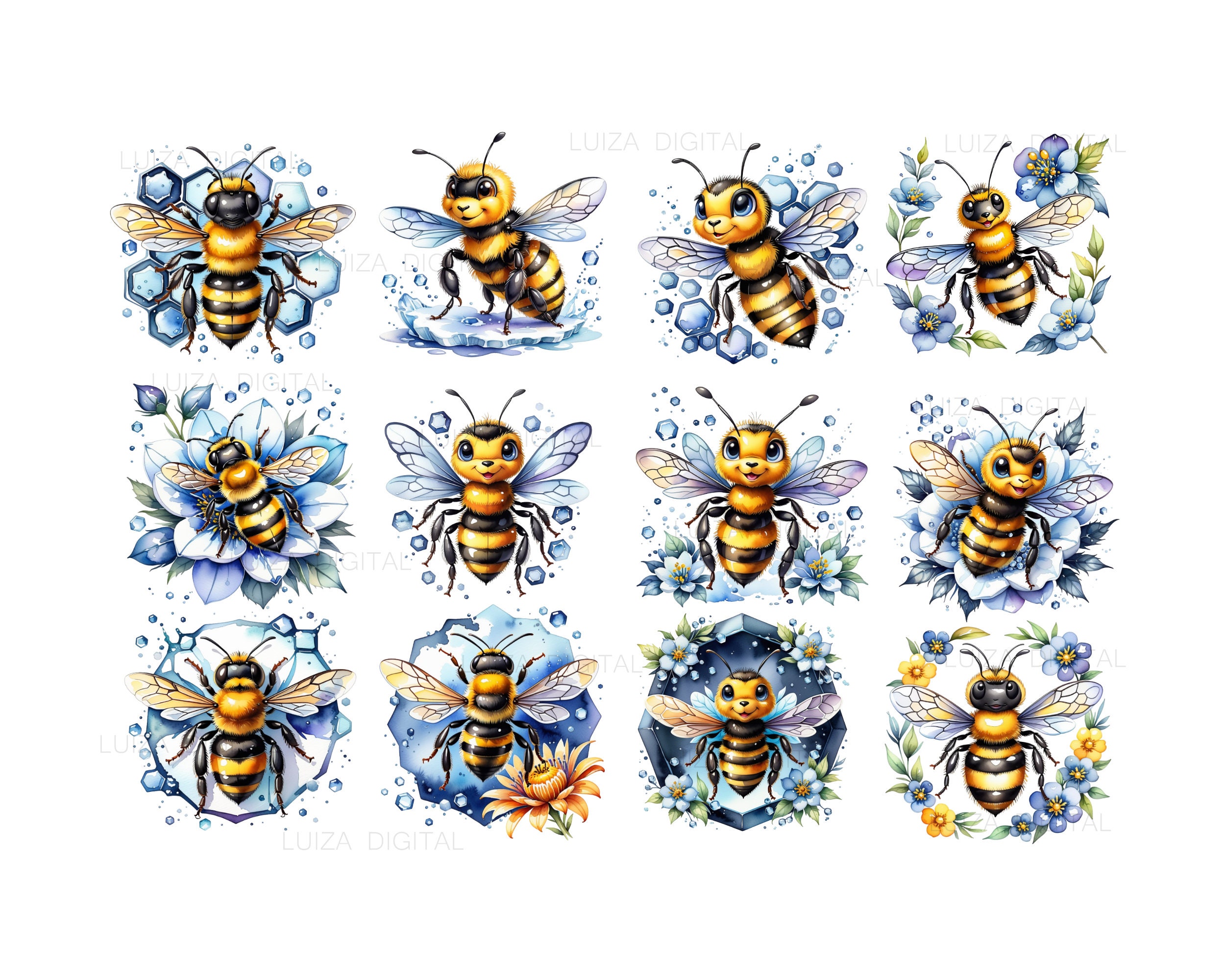 Watercolor Bees Clipart, Spring Clipart, Cute Baby Bee Clipart, Bee PNG ...
