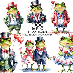 Cute Couple Frog Clipart, Watercolor Wetlands Clipart, Love Frog ...