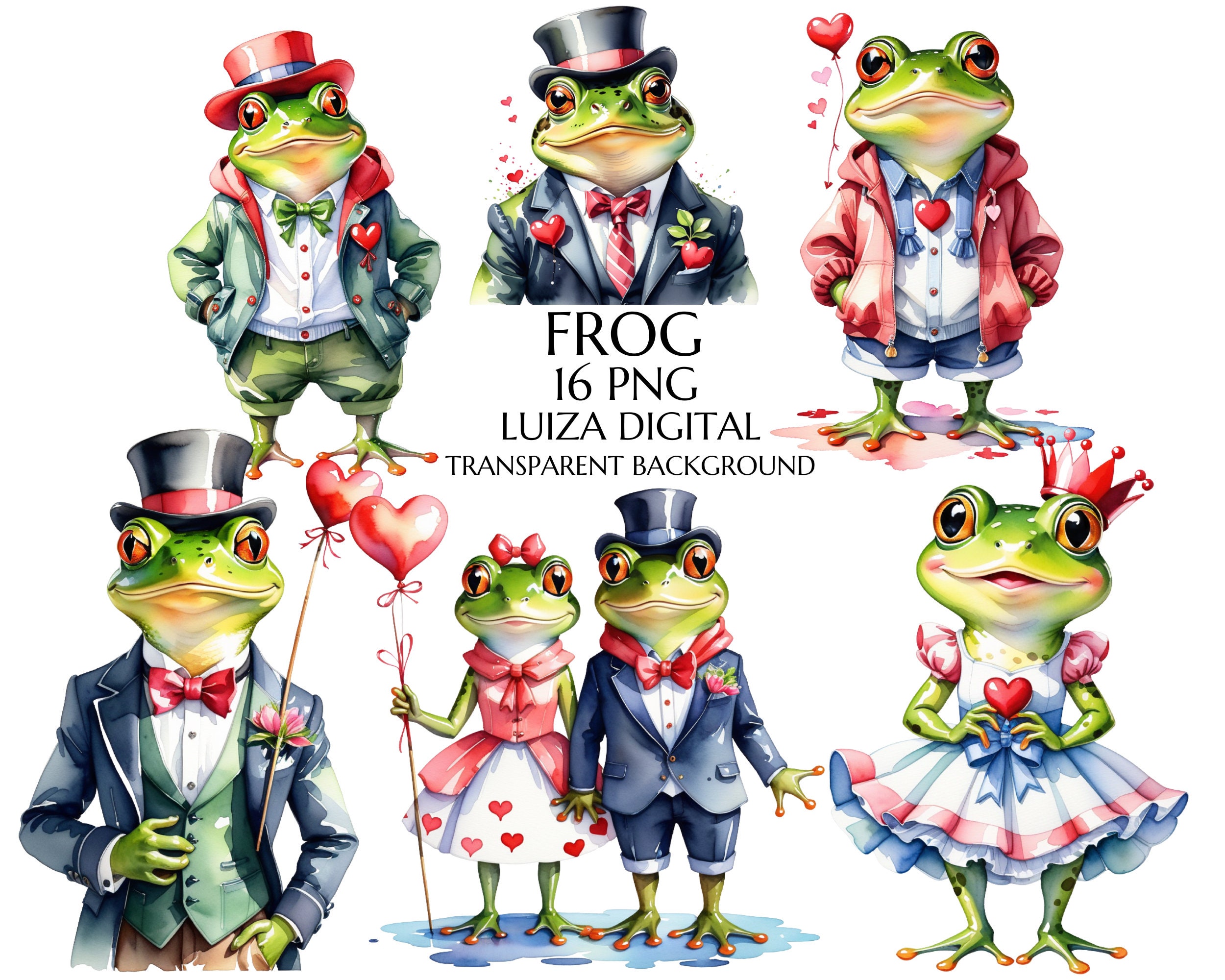 Cute Couple Frog Clipart, Watercolor Wetlands Clipart, Love Frog ...
