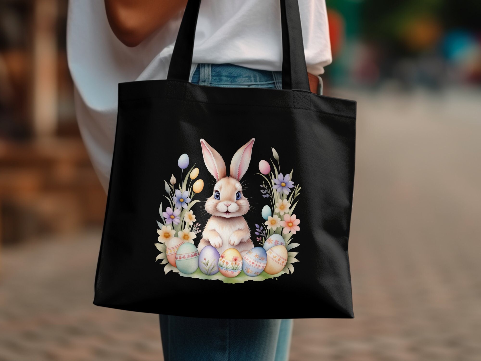 Pastel Easter Bunny Clipart, Rabbit Clipart, Easter Eggs With Flowers ...