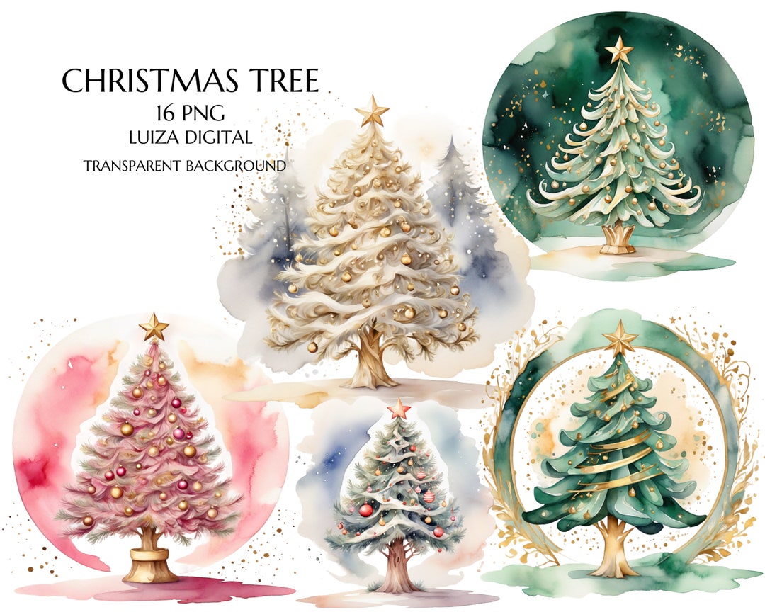 Watercolor Christmas Tree Clipart Bundle, Winter Clipart, Christmas ...