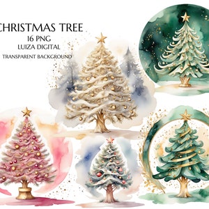Watercolor Christmas Tree Clipart Bundle, Winter Clipart, Christmas ...