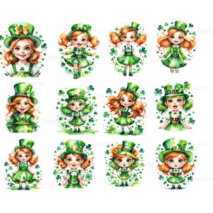 Watercolor Saint Patricks Girl Clipart, Festive Gnomes Clipart, St ...