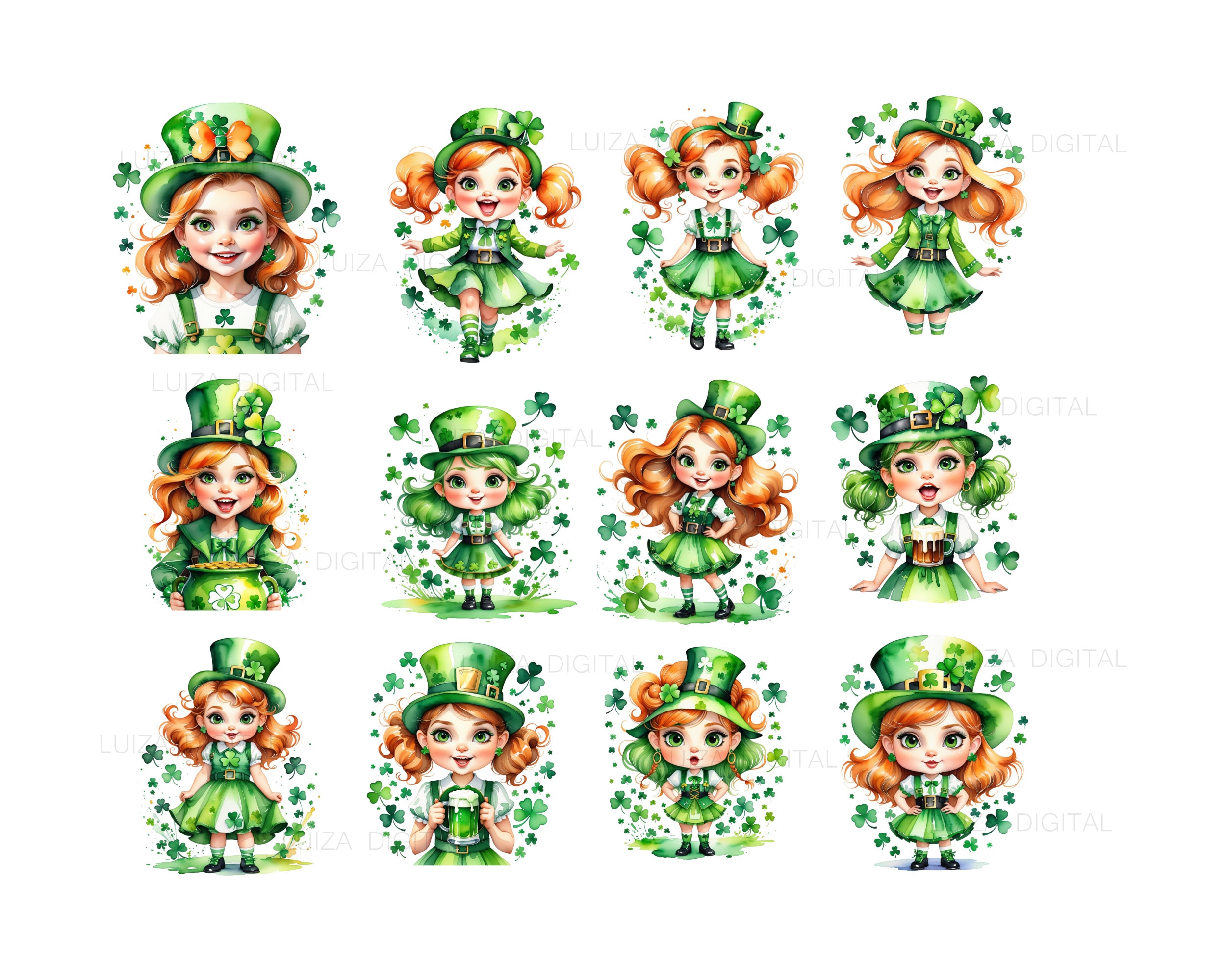 Watercolor Saint Patricks Girl Clipart, Festive Gnomes Clipart, St ...