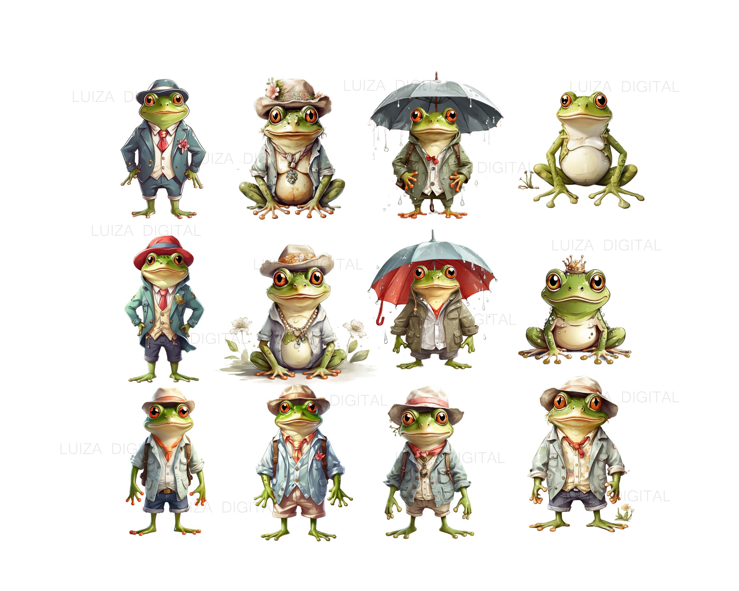 Watercolor Green Frogs Clipart, Frog in Wetland Clipart, Whimsical Cute ...