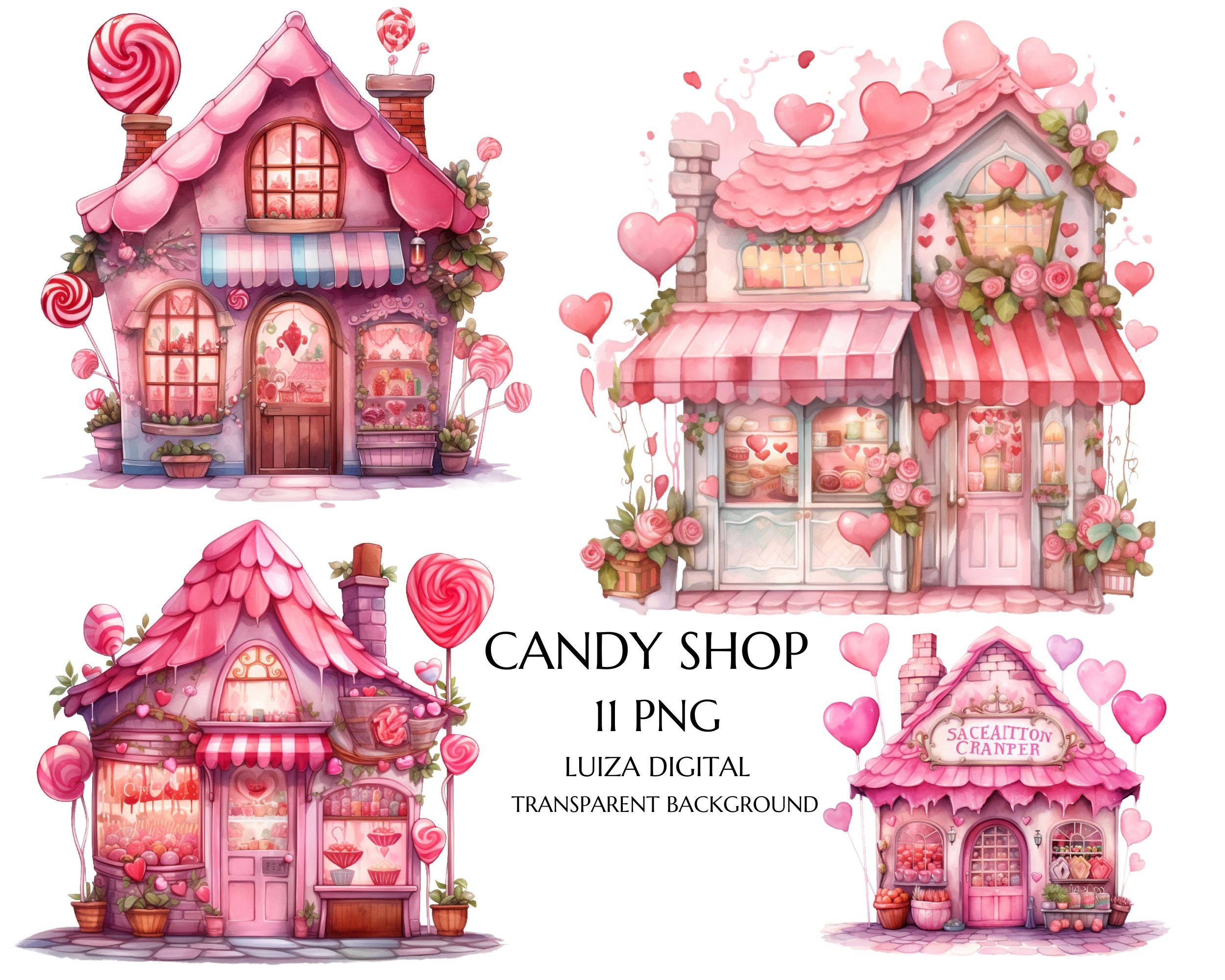 Watercolor Pink Candy House, Pink Candy House, Candy Land Clipart ...