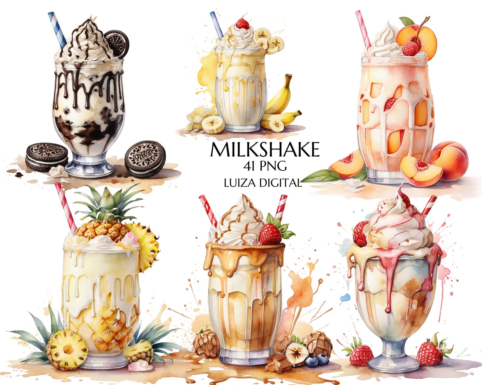Milkshake Clipart, Food Clipart, Dessert PNG, Birthday Clipart, Instant ...