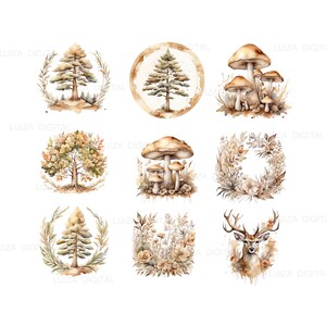 Woodland Clipart, Woodland Animals, Trees, Mushrooms Clipart, Bear, Fox ...