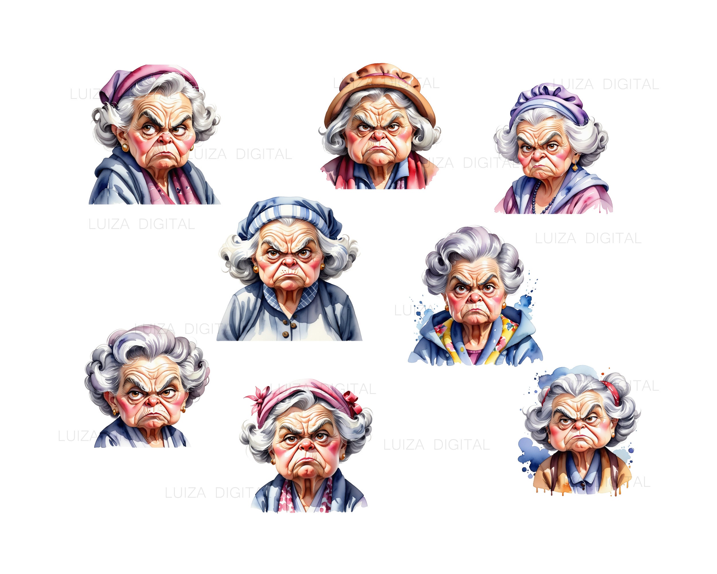Grumpy Old Ladies Clipart PNG, Funny Old Lady, Angry Woman Clipart ...
