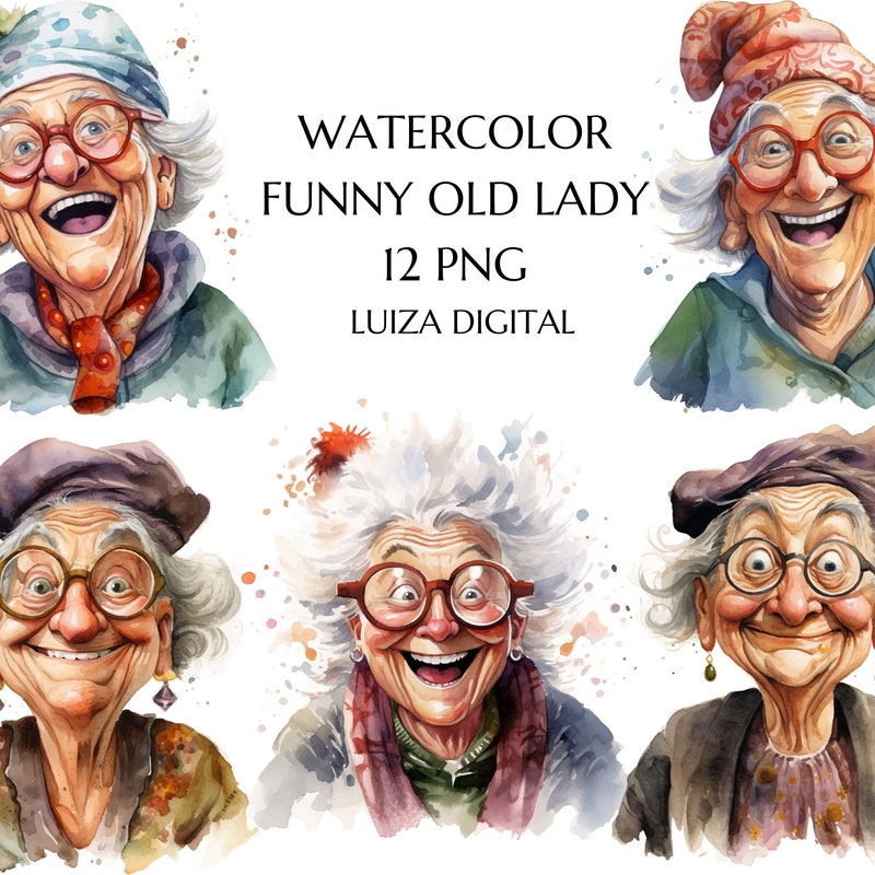 Funny Old Lady Clipart - Etsy