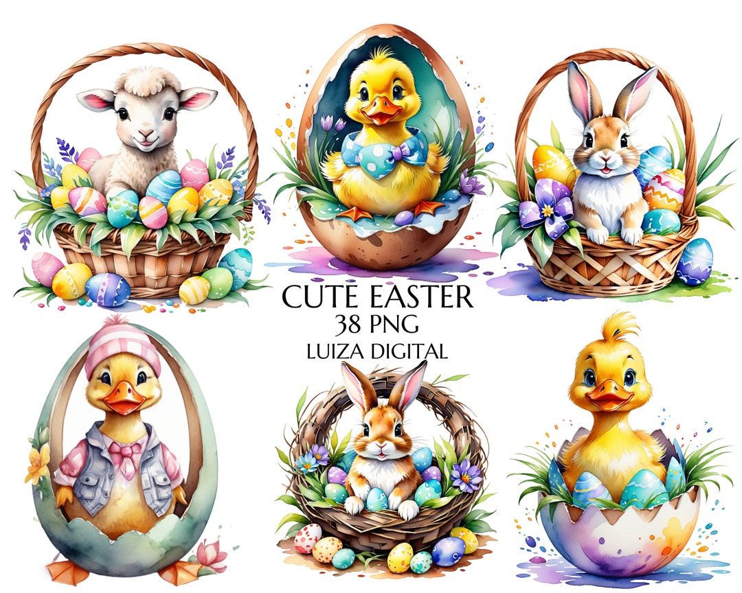 Spring Flowers Bunny Clipart, Easter Duckling Clipart, Easter Garden ...