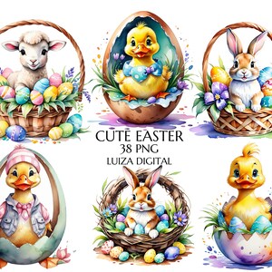 Spring Flowers Bunny Clipart, Easter Duckling Clipart, Easter Garden ...