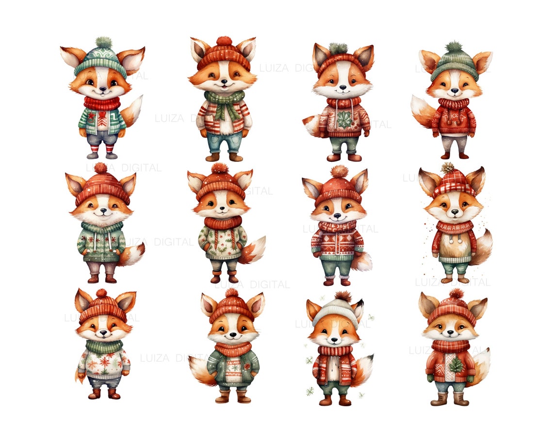 Watercolor Fox Clipart Woodland Animal Png Clipart Funny Fox - Etsy