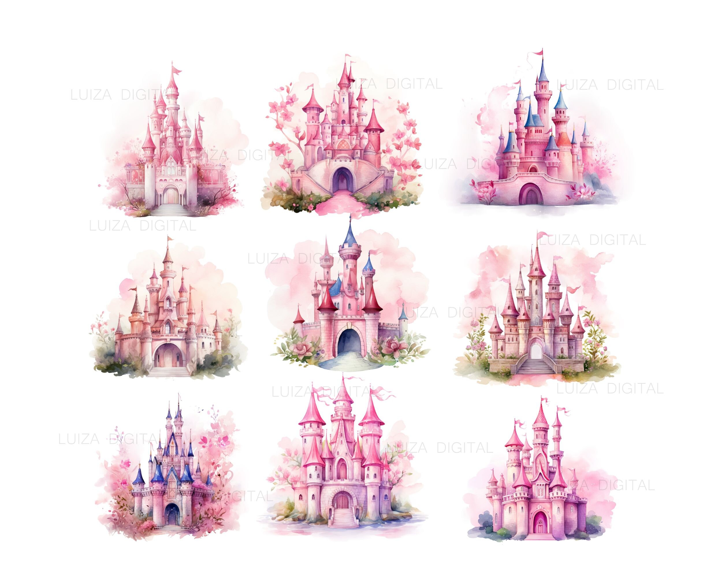 Princess Castle Clipart, Baby Girl Watercolor Clipart, Little Princess Clip Art, Nursery Pink ...