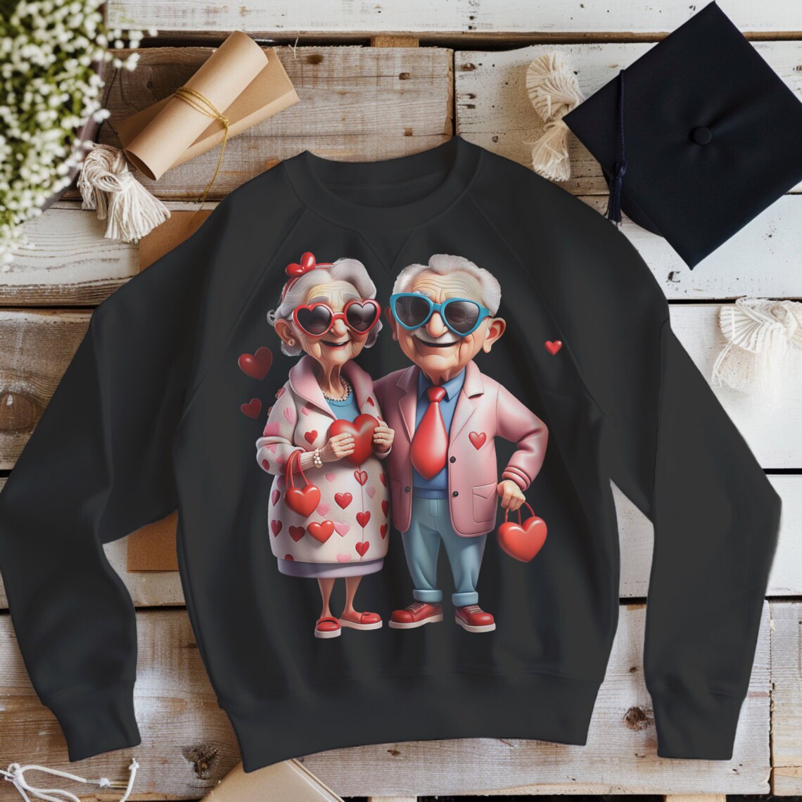 Cute Old Couple Clipart, Cartoon Grandma and Grandpa, Gift for Romantic ...