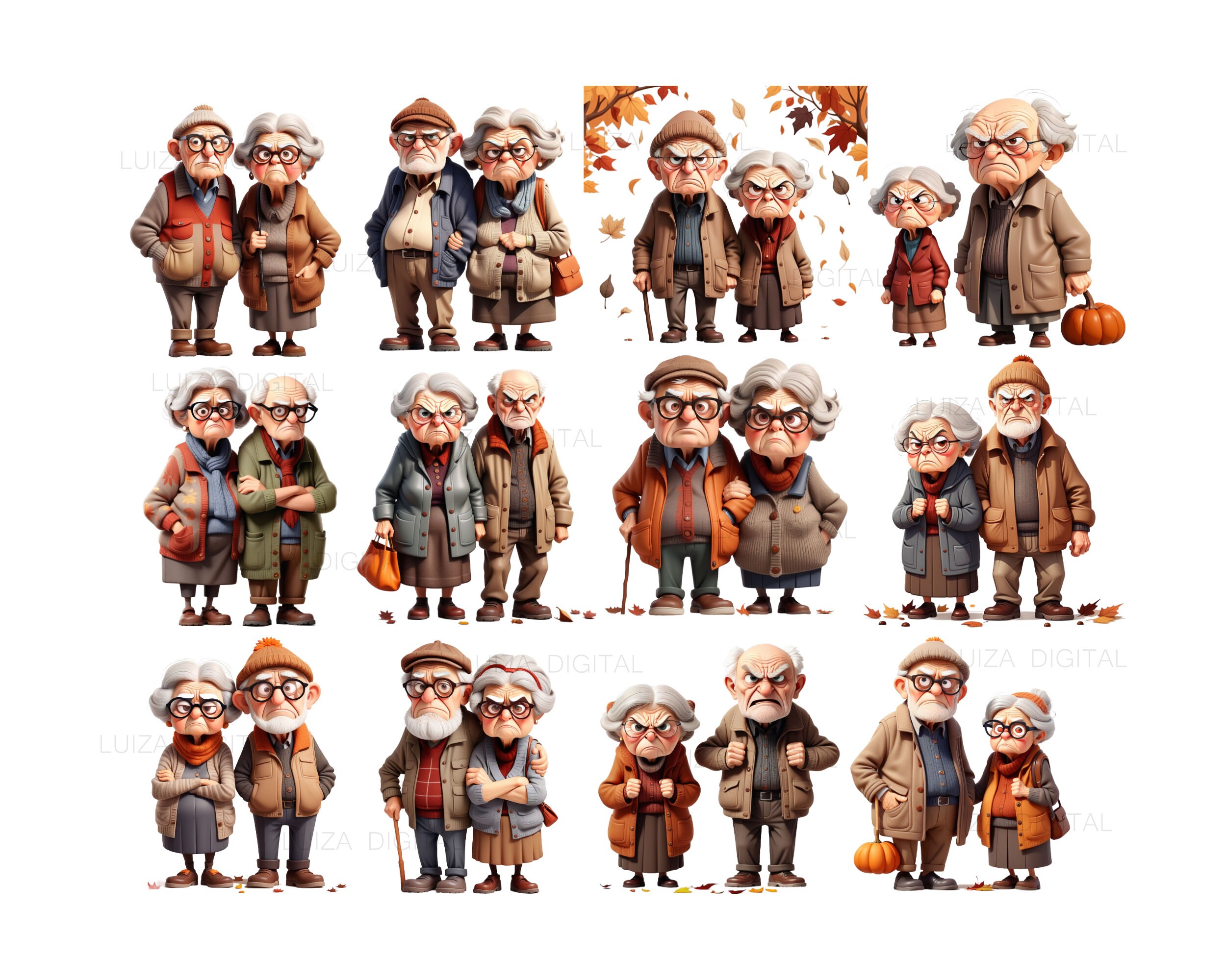 Cute Grumpy Old Couple Clipart, Old Lady and Old Man, Cartoon Grandma ...