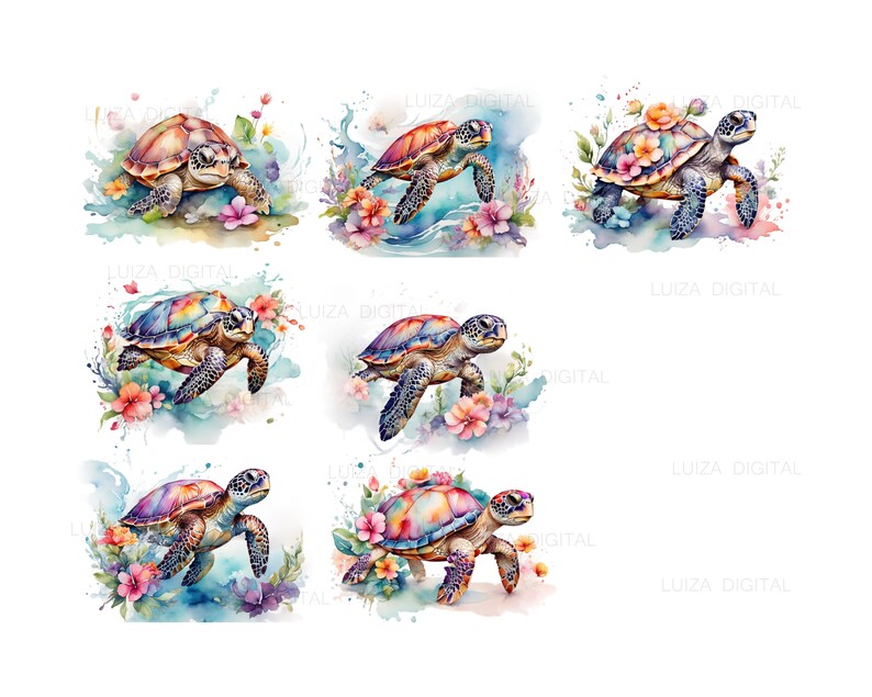 Watercolor Sea Turtle Clipart, Cute Nautical Ocean Animals PNG Clip Art ...