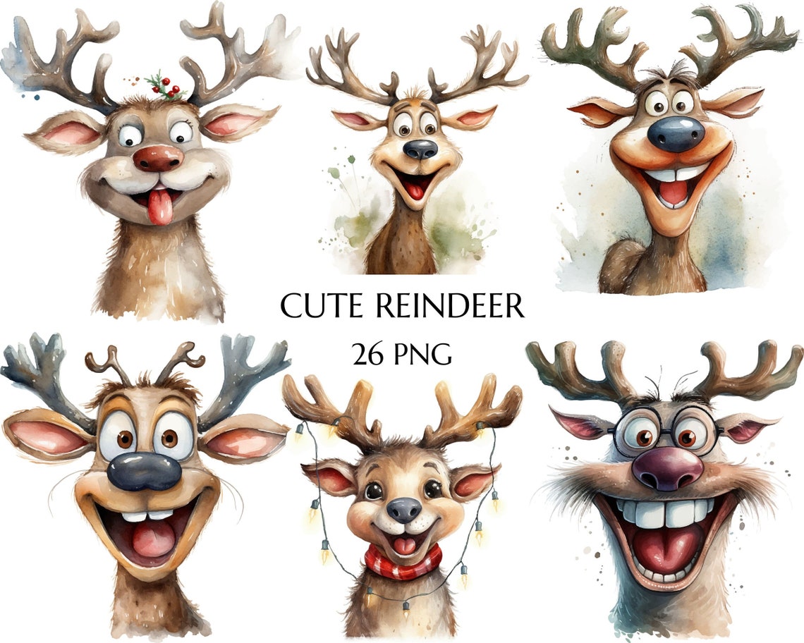 Funny Reindeer Clipart, Christmas Reindeer PNG, Quirky Reindeer ...