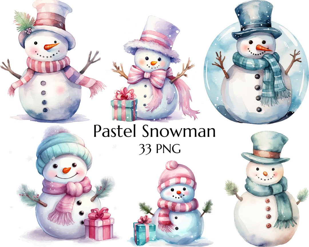 Watercolor Pastel Christmas Snowman Clipart, Cute Snowman, Pink Snowman ...