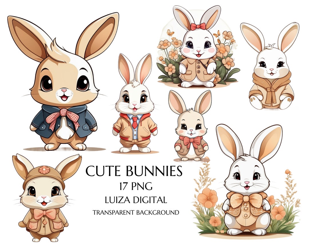 Rabbit Clipart, Cute Bunny Clipart, Cartoon Bunnies Png, Woodland ...
