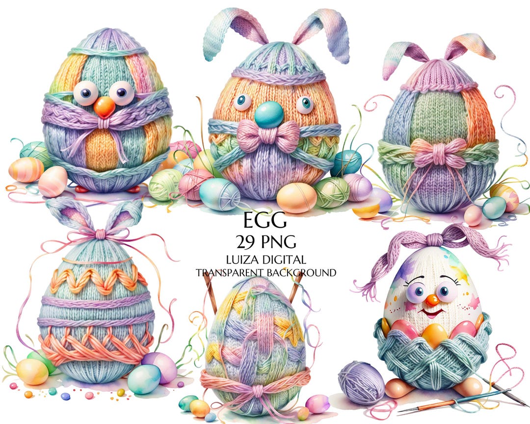Easter Egg Clipart, Pastel Easter Png, Knitting Clipart, Crocket Clip ...