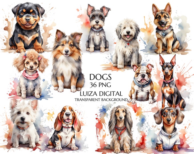Dog Clipart Puppies Clipart Watercolor Pet Png Printable Dog Art Dog ...