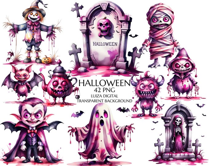 Funny Grumpy Halloween Clipart Bundle, Cute Trick or Treat PNG, Spooky ...