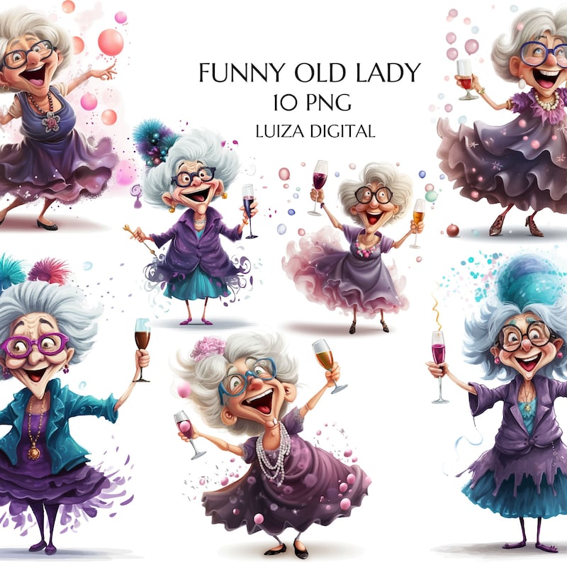 Funny Old Lady Clipart - Etsy