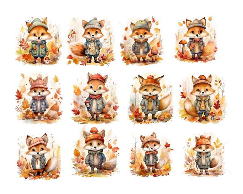 Autumn Cute Fox Clipart, Autumn Clipart, Watercolor Clipart, Fall Fox ...