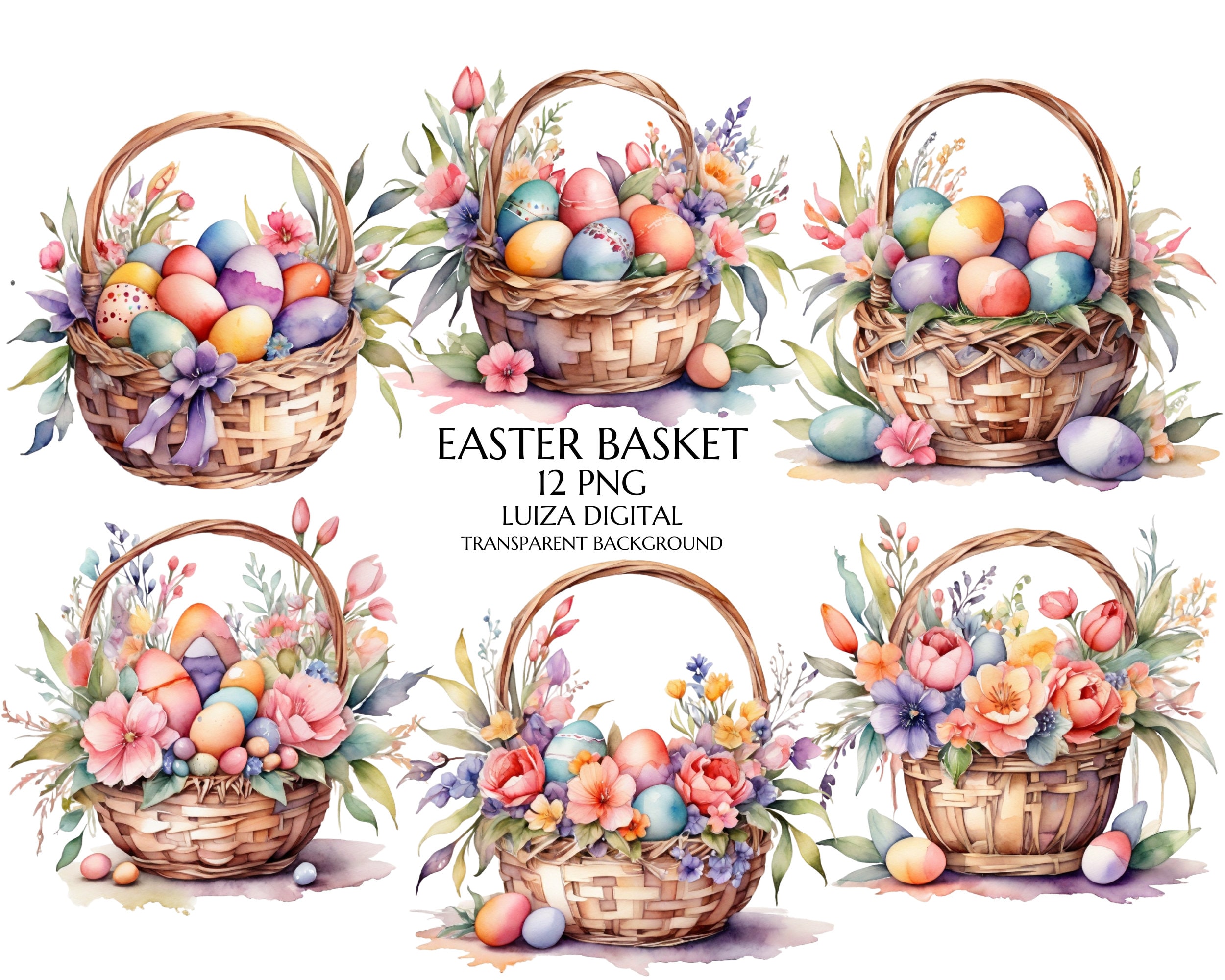 Easter Egg Basket Clipart, Easter Floral Clipart, Spring Floral Egg ...