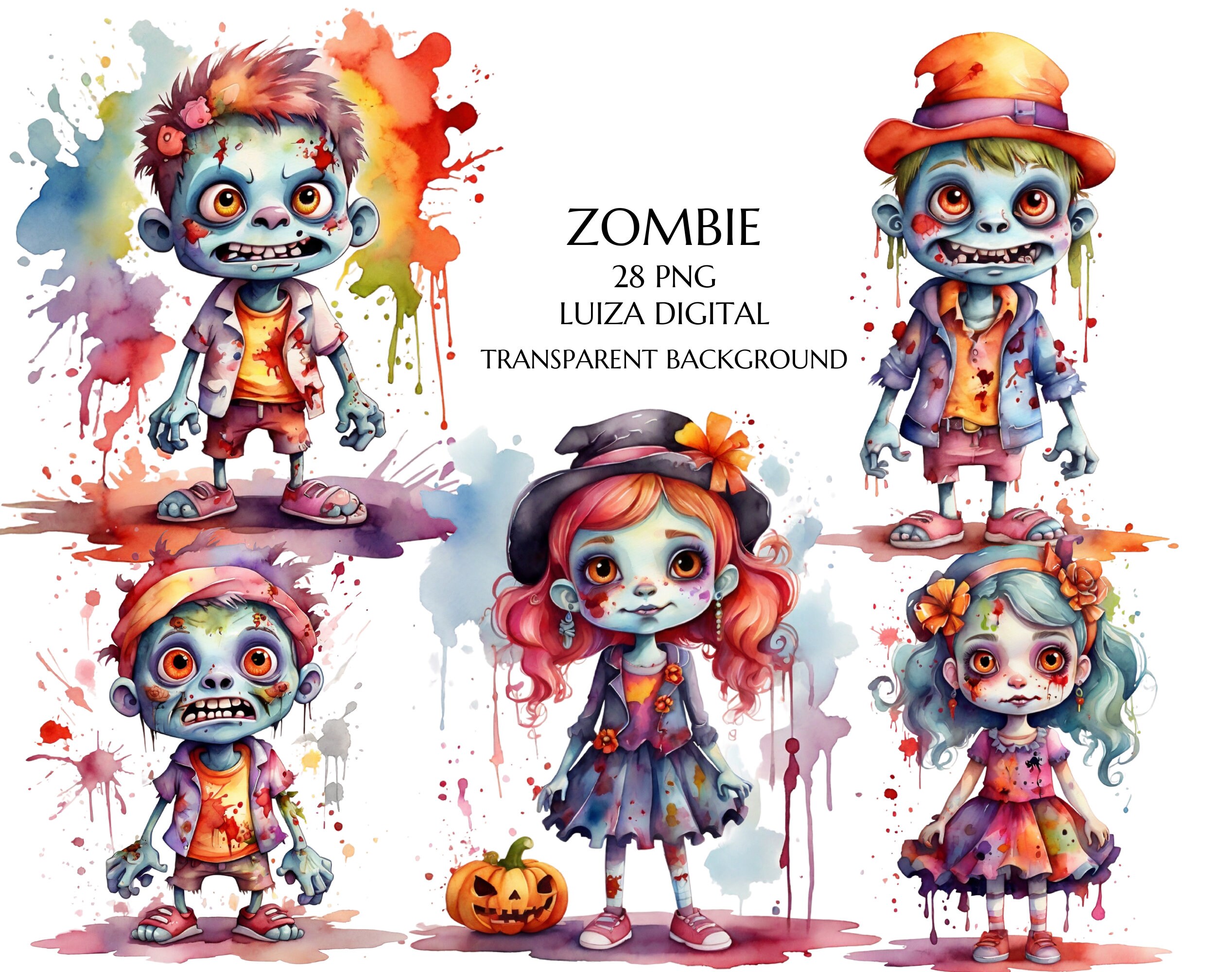 Zombie Clipart, Spooky Halloween Clipart, Cute Zombie PNG, Digital ...