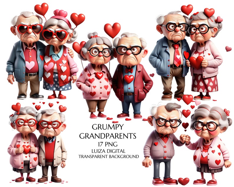 Grumpy Old Couple Clipart, Cartoon Grandma and Grandpa, Gift for ...