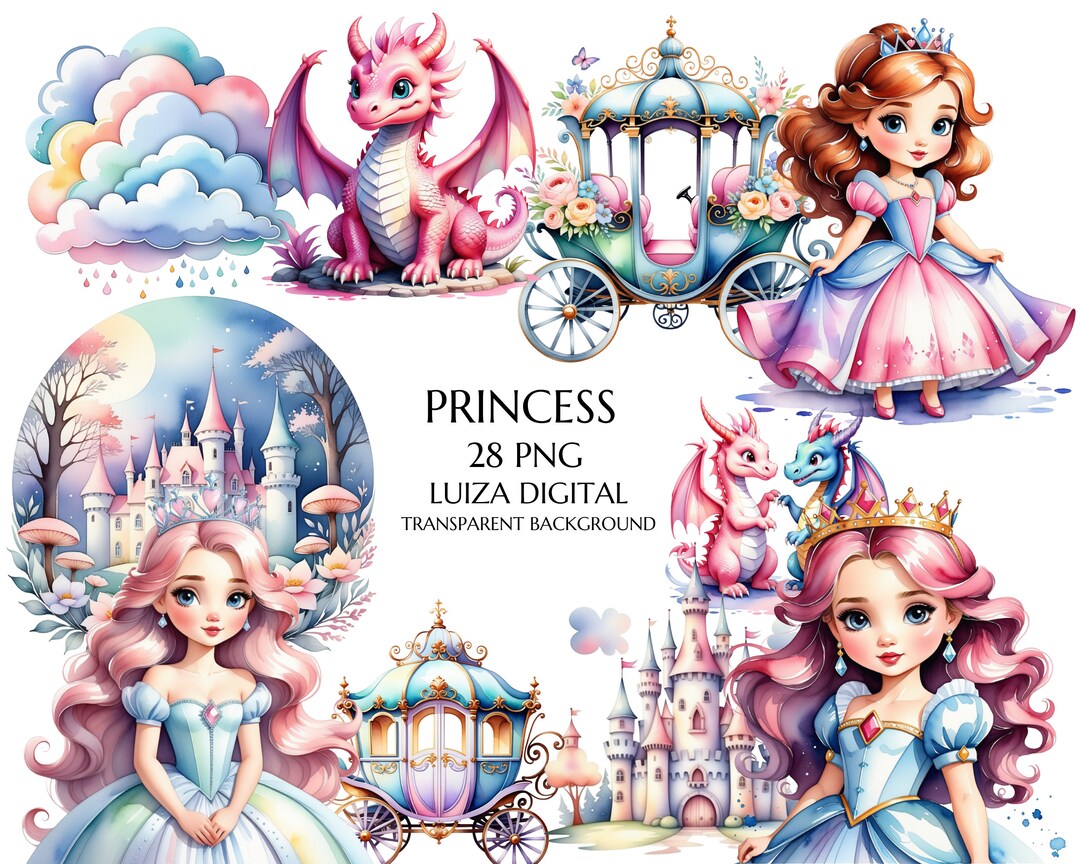 Little Princess Clipart Watercolor Princess Clipart Fairytale Clipart ...