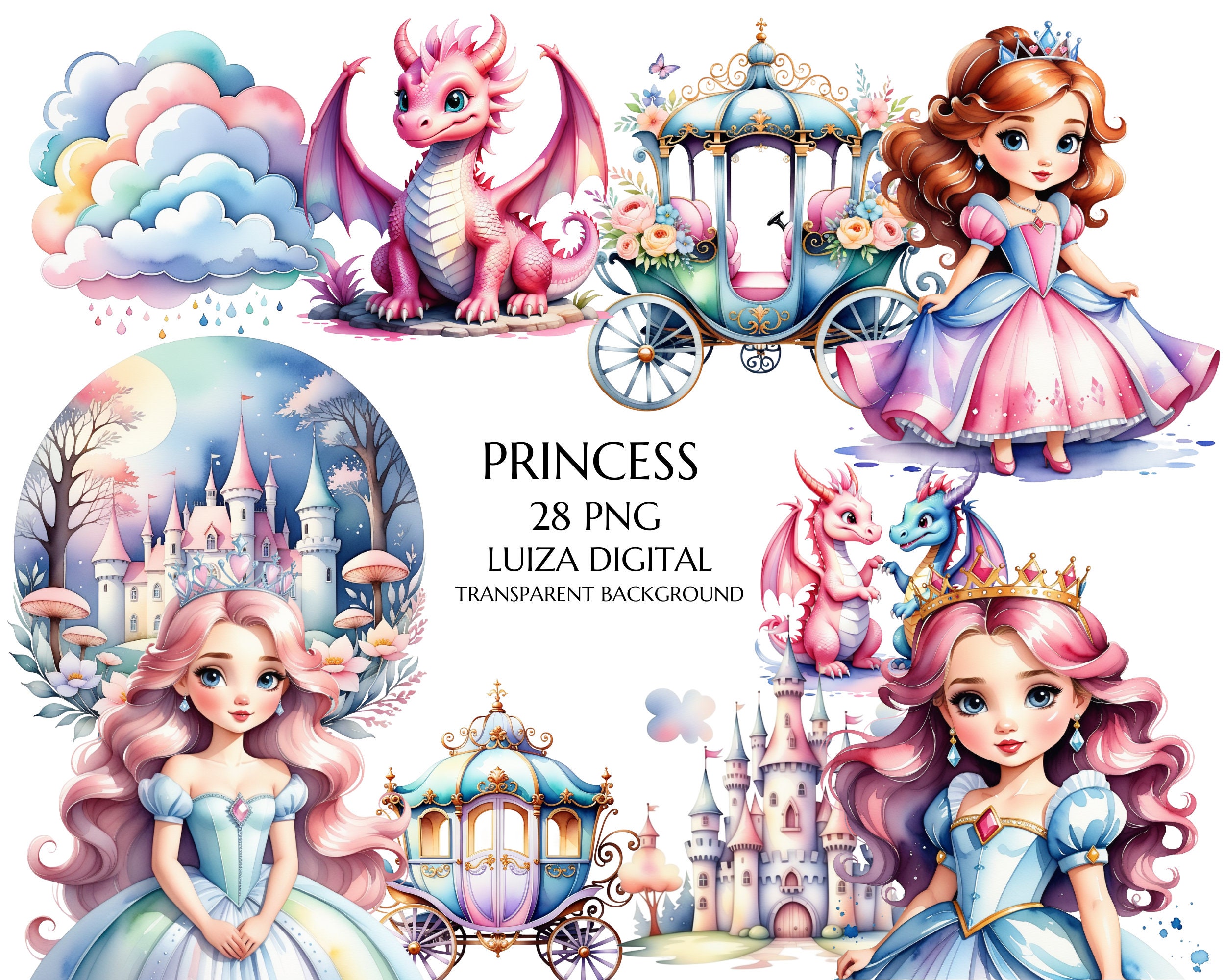 Little Princess Clipart Watercolor Princess Clipart Fairytale Clipart ...