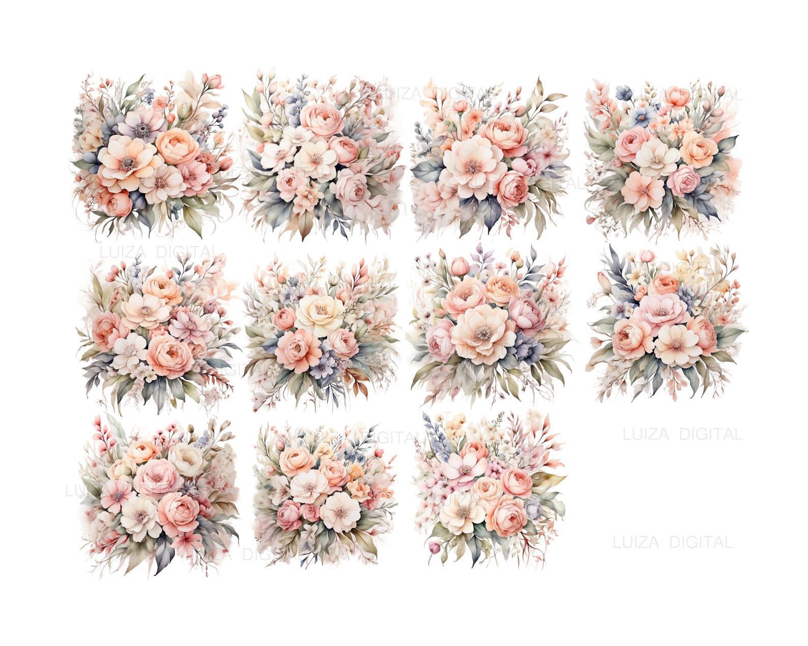 Boho Floral Clipart, Bohemian Bouquet Clipart, Spring Flowers Clipart ...