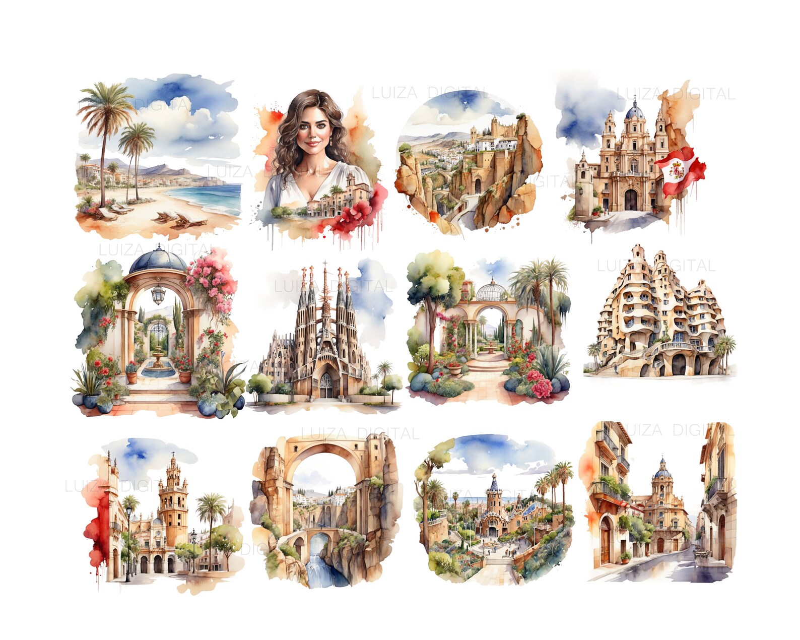 Watercolor Spanish Clipart, Spanish Aesthetic, Spanish Sceneries ...