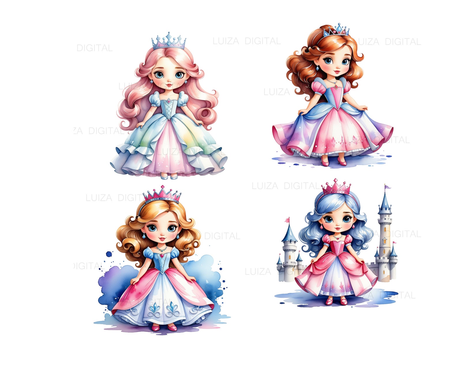 Little Princess Clipart Watercolor Princess Clipart Fairytale Clipart ...