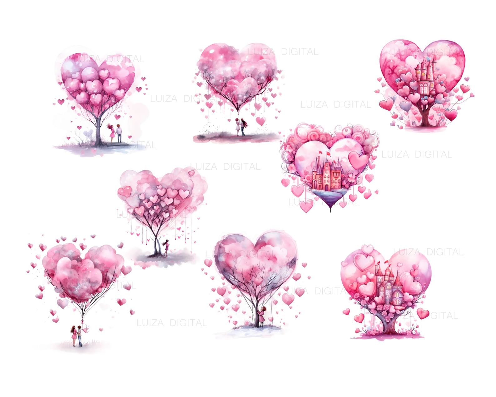 Watercolor Valentines Day Couple Clipart, Pink Fairyland Clipart ...