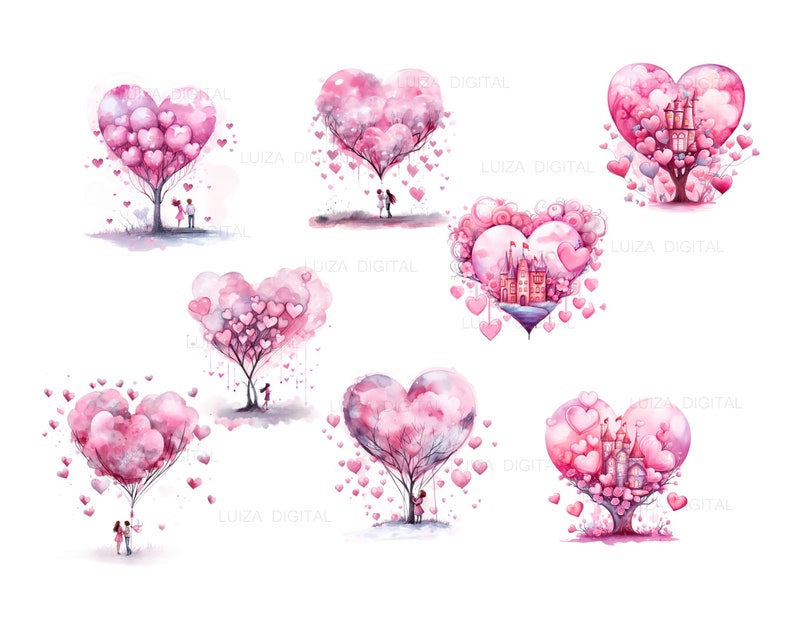 Watercolor Valentines Day Couple Clipart, Pink Fairyland Clipart ...