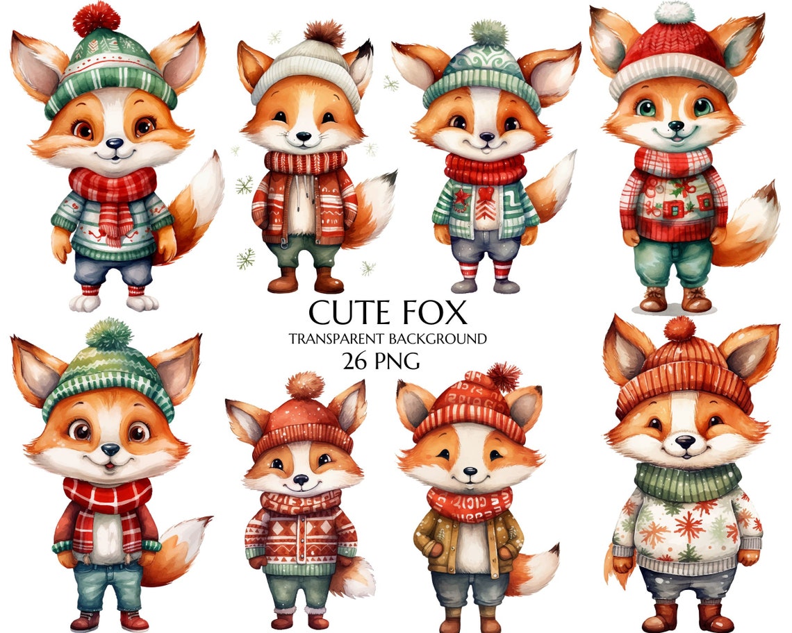 Watercolor Fox Clipart Woodland Animal Png Clipart Funny Fox - Etsy