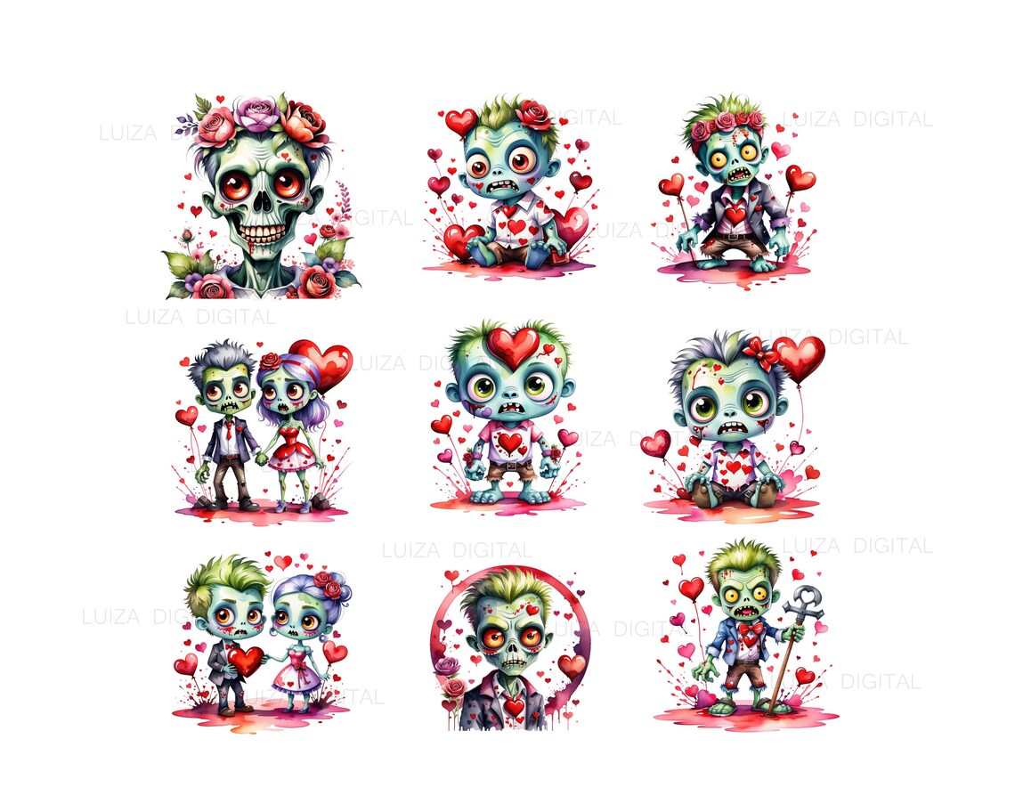 Zombie Valentine Png, Spooky Valentines Clipart, Floral Zombie PNG ...