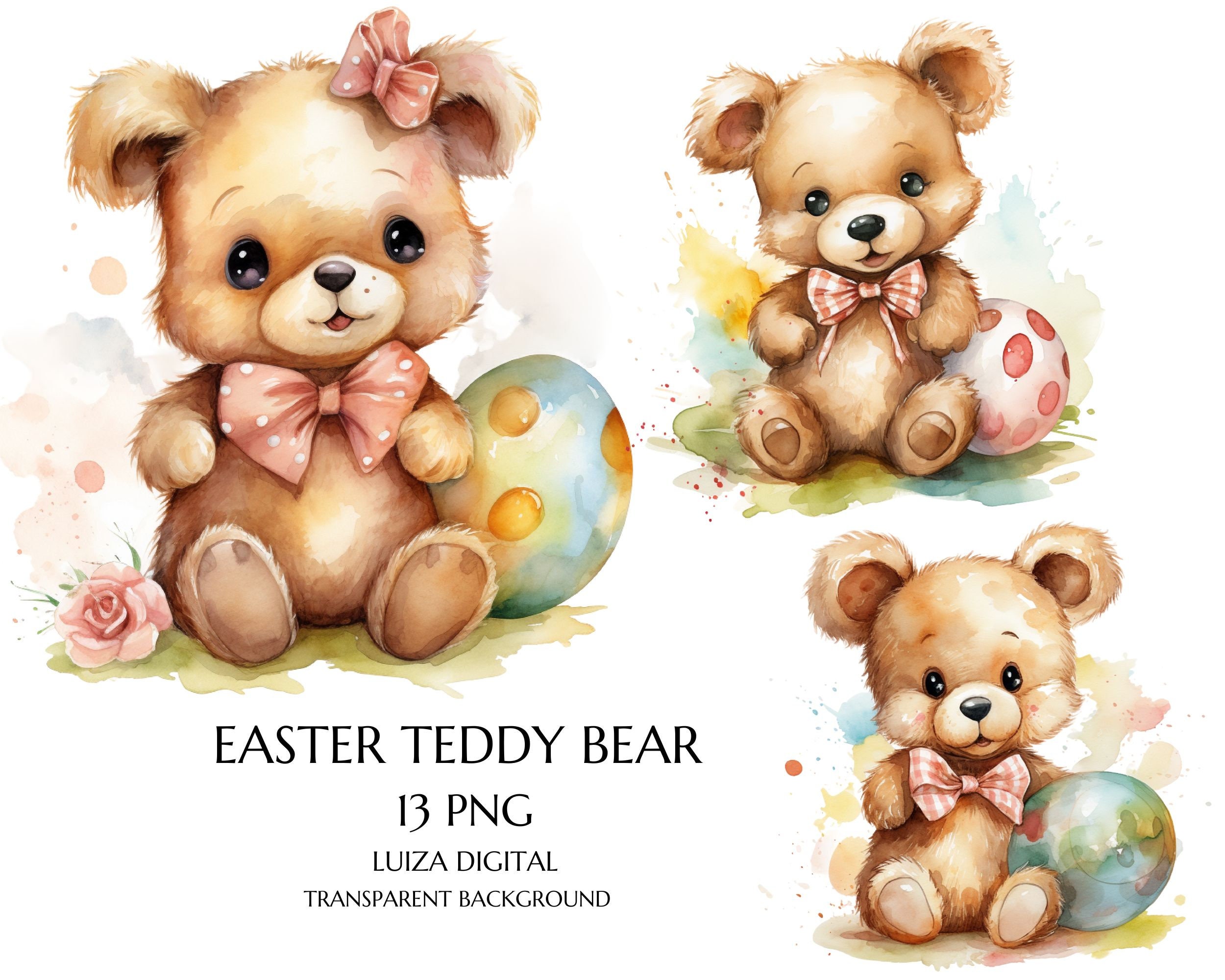 Pink Watercolor Easter Teddy Bear Clipart, Teddy Bear PNG, Watercolor Baby Shower Clipart ...