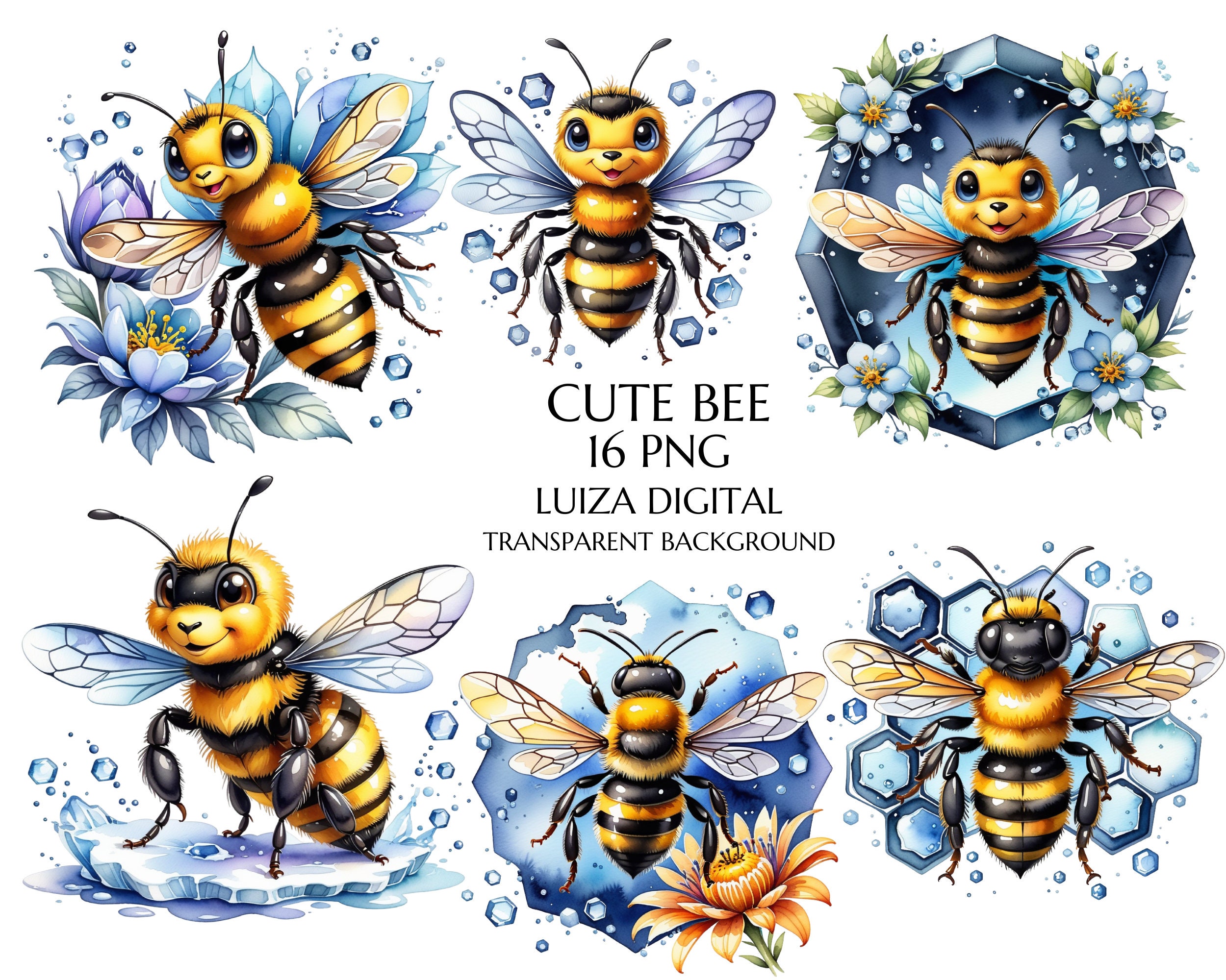 Watercolor Bees Clipart, Spring Clipart, Cute Baby Bee Clipart, Bee PNG ...