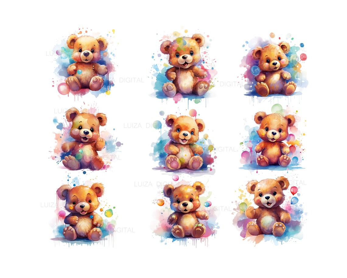 Watercolor Teddy Bear Clipart Spring Teddy Bear PNG Newborn - Etsy