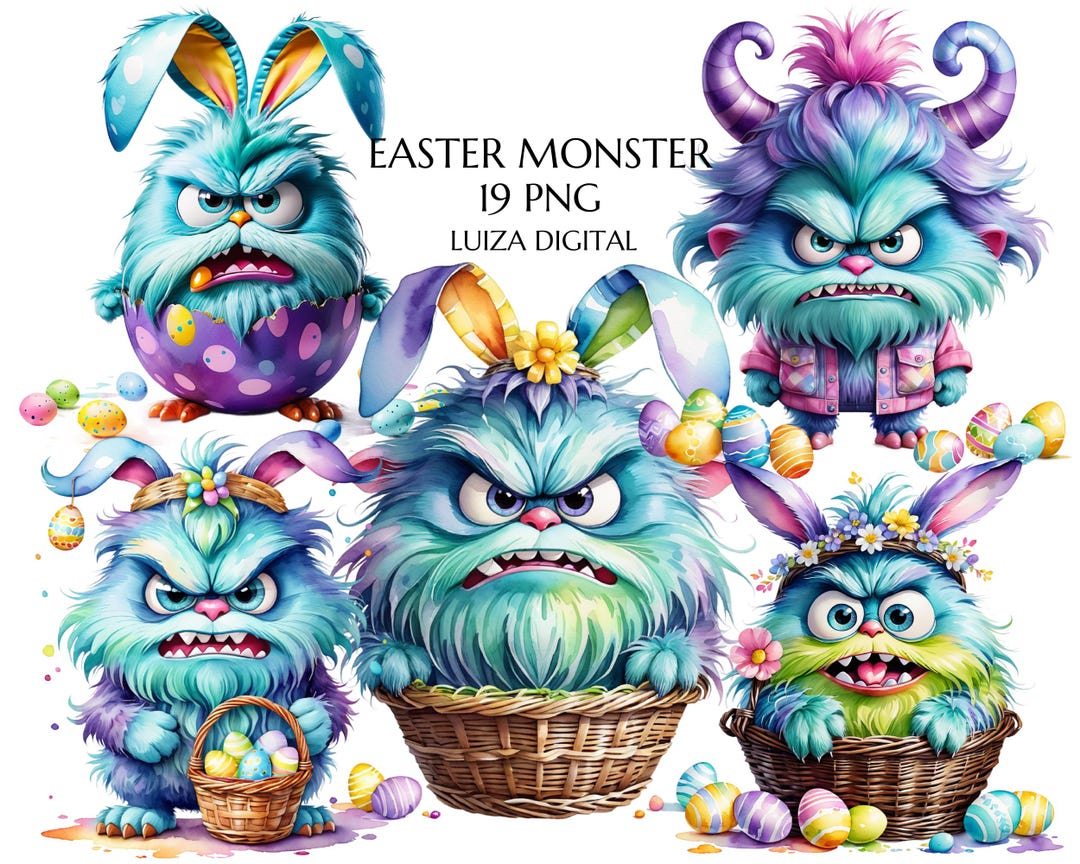Easter Monsters Clipart, Easter Egg Clipart, Kids Easter PNG, Fantasy ...