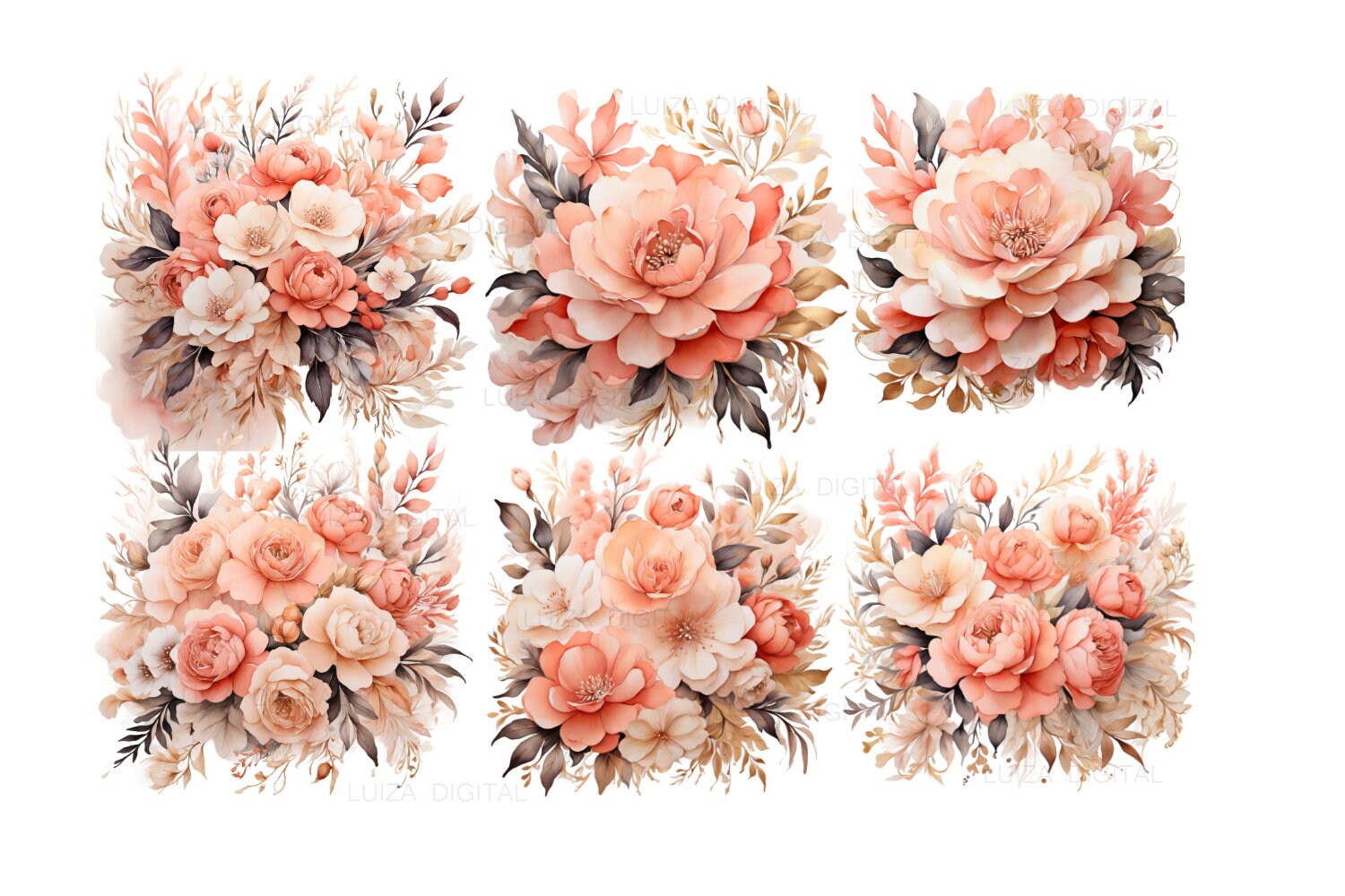 Coral Flowers PNG, Watercolor Orange Floral Clipart Bouquets, Wedding ...