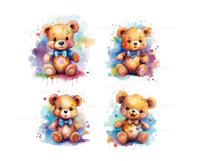 Watercolor Teddy Bear Clipart Spring Teddy Bear PNG Newborn - Etsy
