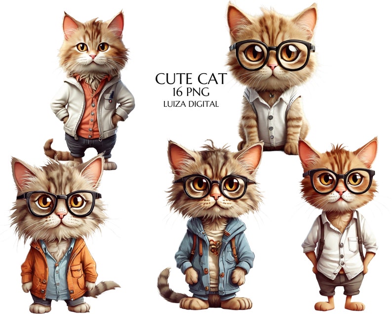 Cute Cat Clipart Bundle, Clip Art Set of 20 High Quality Pngs, Happy ...